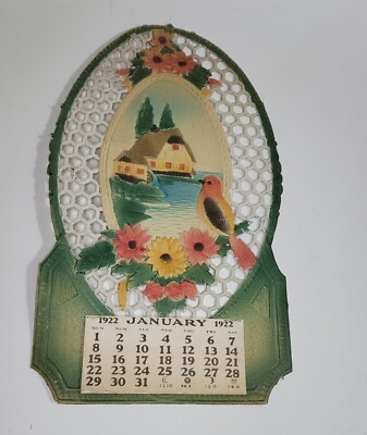 Vintage German Bird Perched Watermill Die Cut Embossed Paper Calendar ...