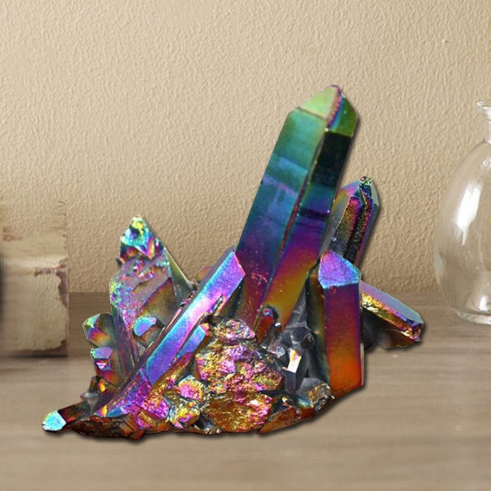 Natural Rainbow Titanium Quartz Cluster Angel Aura Crystal Point Geode ...