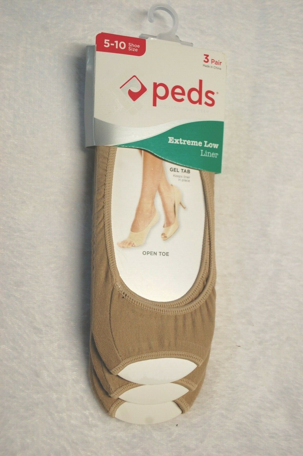 Womens 3 PAIR BEIGE PEDS Extreme Low Cut Liners OPEN TOE Shoe Size 5-10 ...