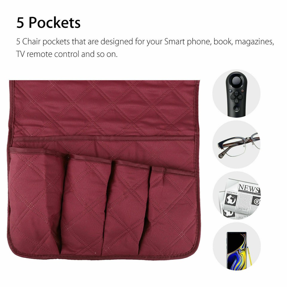 5 Pocket Sofa Arm Rest Organizer Caddy Couch Tray Remote Control Holder ...