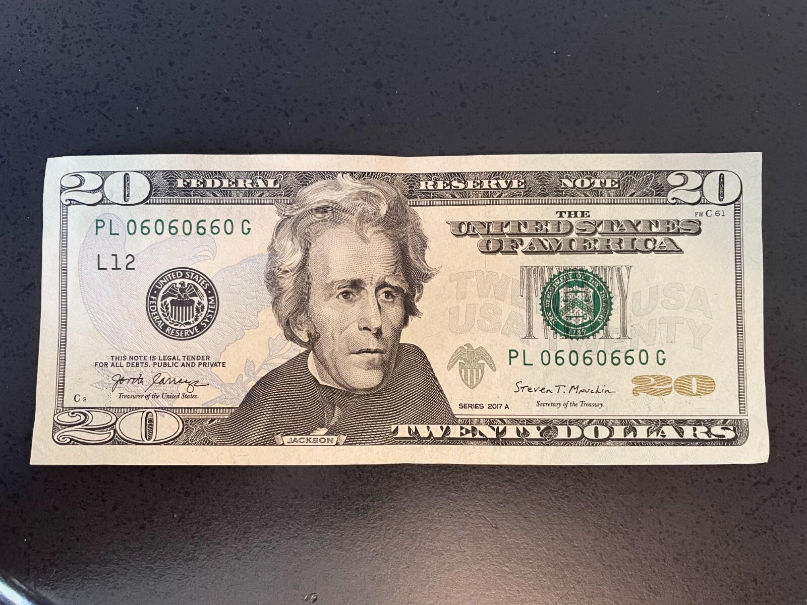 FANCY SERIAL NUMBER - 06060660 Flipper-Binary -series 2017 A $20 ...