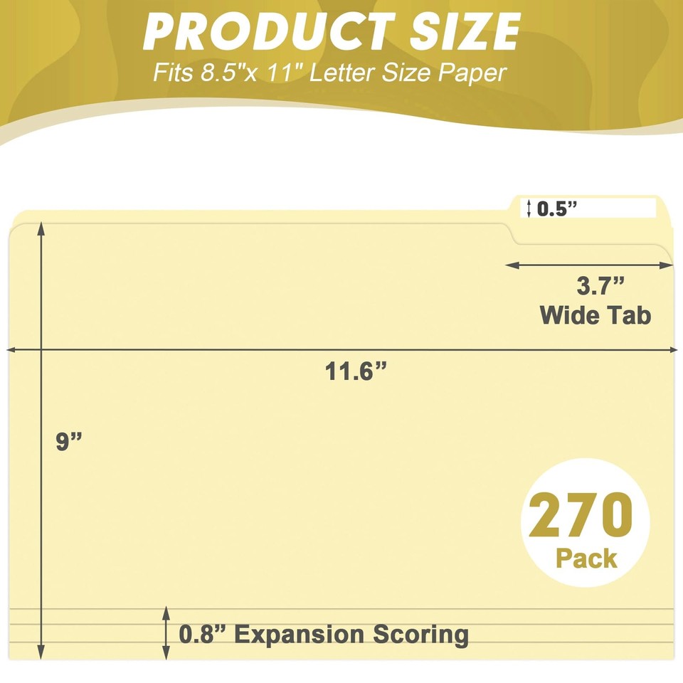 Manila Folders, 270 Pack 1/3 Cut Tab File Folders, Manila Folders 8.5 x ...