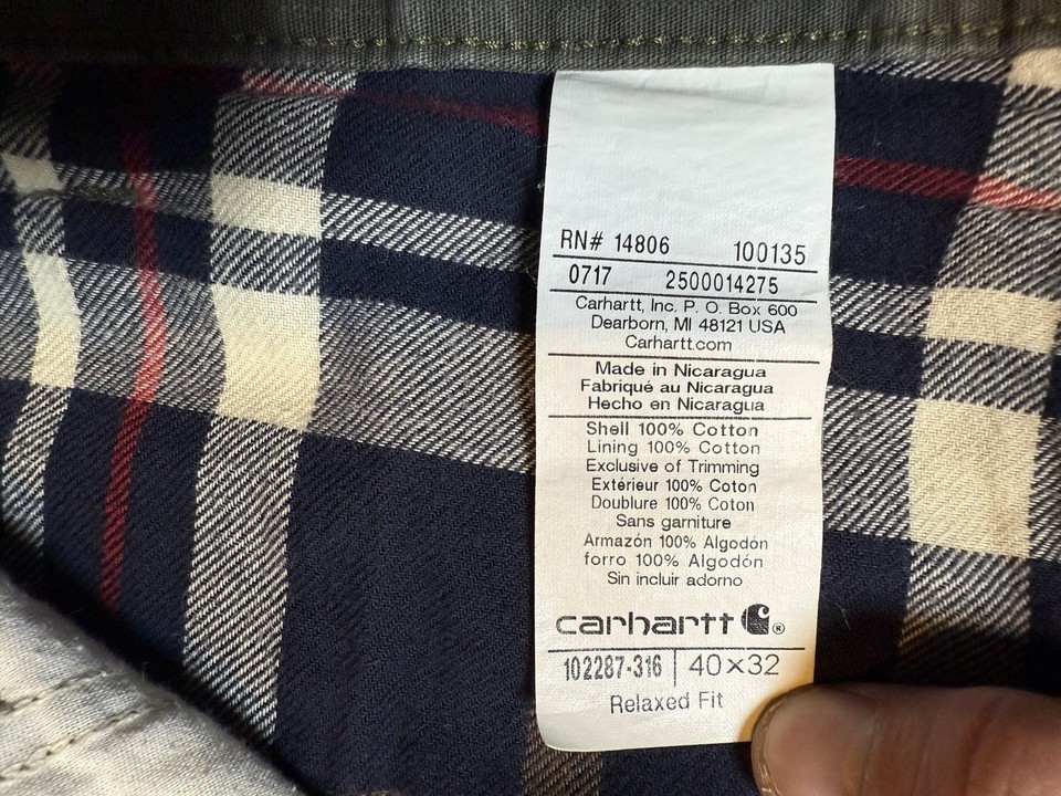 Carhartt Flannel Lined Double Knee Work Pants Men’s 40x32 Relaxed Fit ...