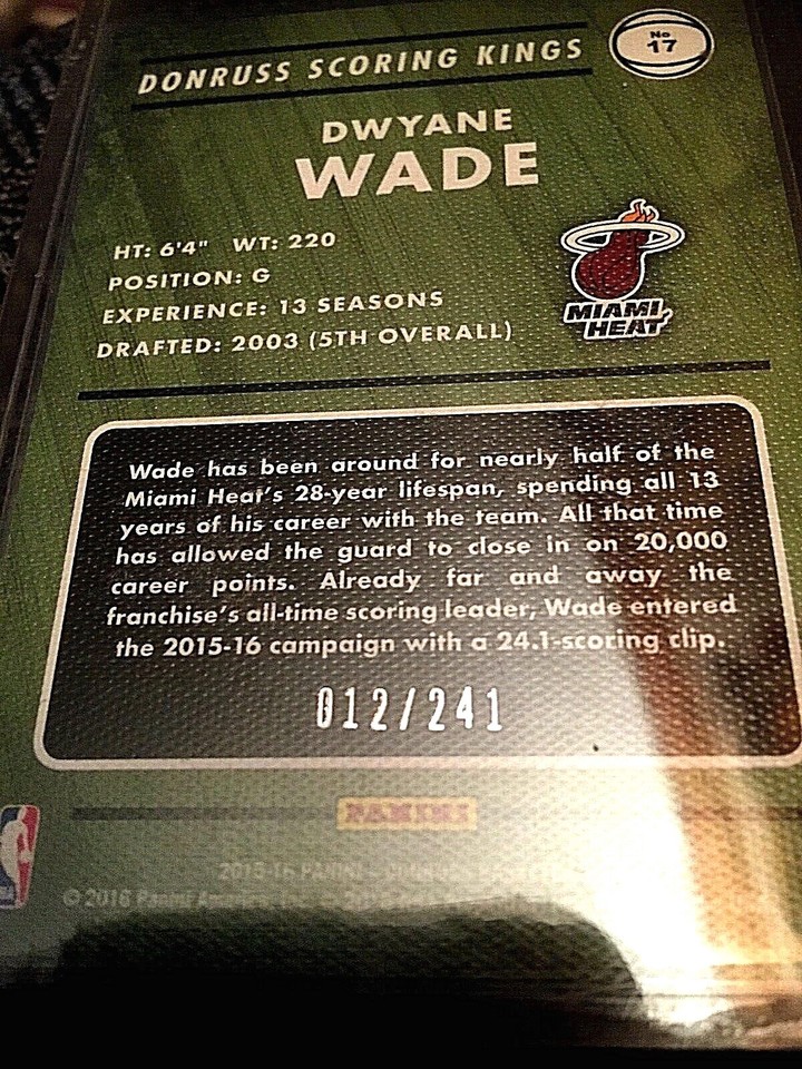 2015-16 Donruss Scoring Kings Dwyane Wade Career Points Per Game SP #'d ...