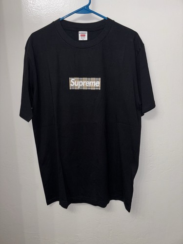 2022 Supreme Burberry Box Logo Tee Medium Black Brand New | eBay