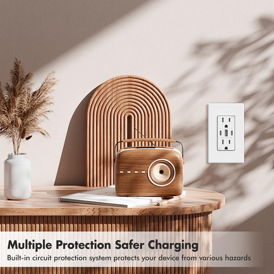 USB C Outlet, 30W 6.0 Amp 3-Port USB C Outlet 15A Tamper Resistant ...