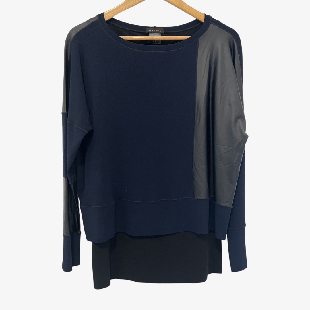 Eva Varro Navy/ Black Boat Neck Long Sleeve Top XS ($… - Gem