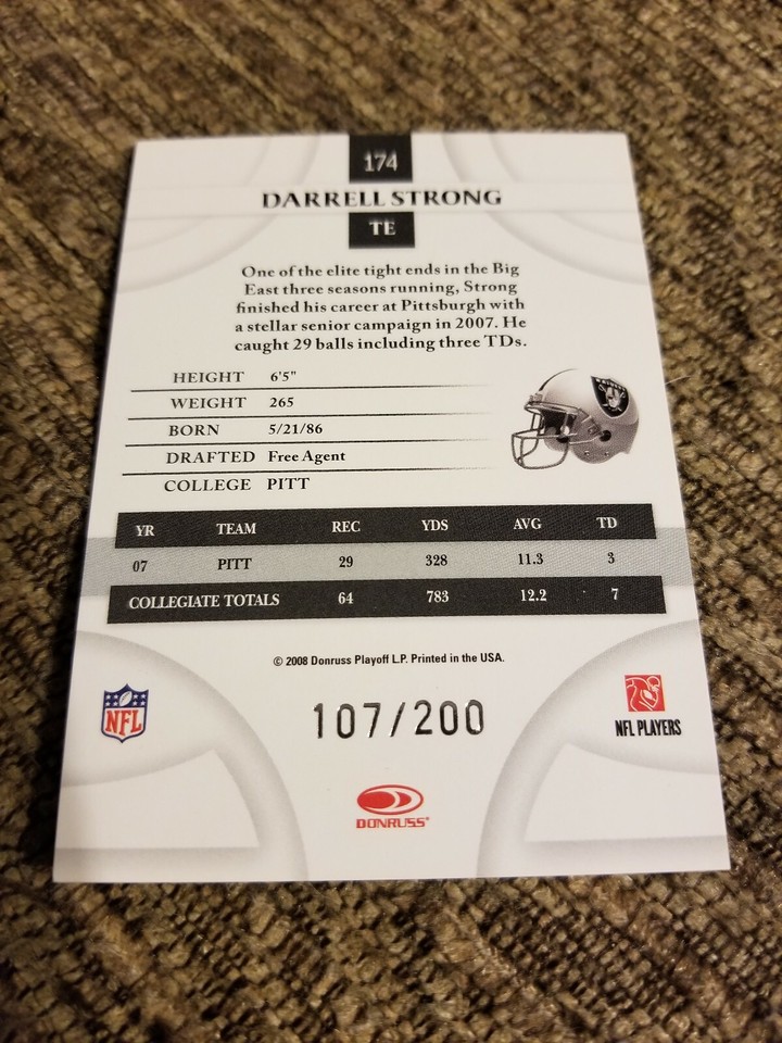 Darrell Strong 2008 Donruss Threads Rookie Green Parallel #174 107/200 ...