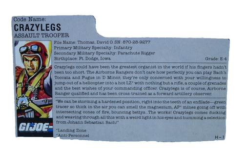 Crazylegs File Card 1987 Gi Joe Vintage DC | eBay