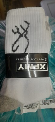 Buck Deer White Crew Socks Reinforced Heel And Toe 3 Pair Deer Hunter ...