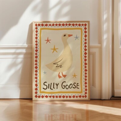 wall decor, Silly Goose Print, Trendy Wall Art, Apartment Decor, Retro ...