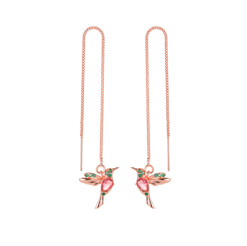Women Girl Gold Tone Drop Hummingbird Bird CZ Earrings Stud Threader ...