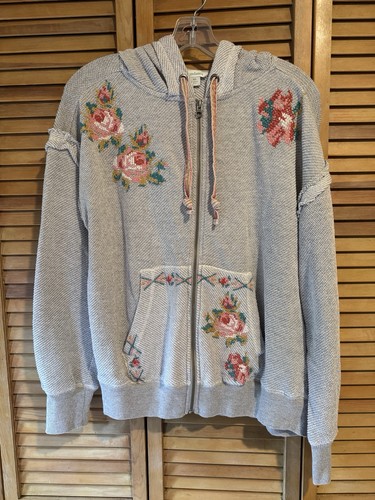 Sundance Annabeth Zip Hoodie Embroidered Floral Gray Cross Stitch ...