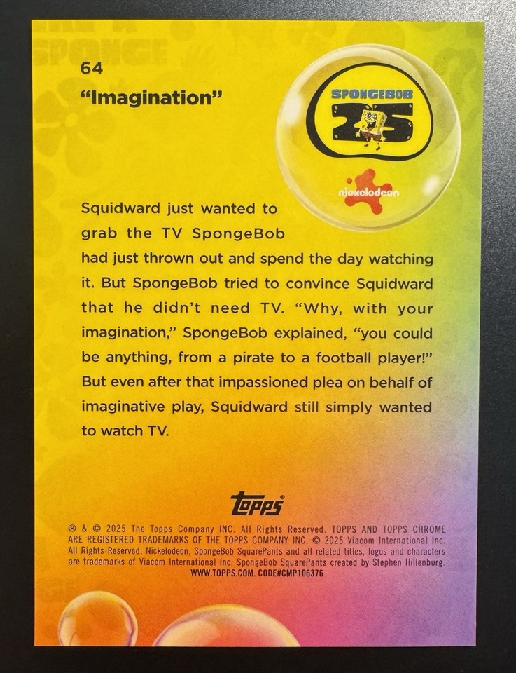 2025 Topps Chrome SpongeBob Squarepants - Imagination Black Refractor /10 SSP | eBay