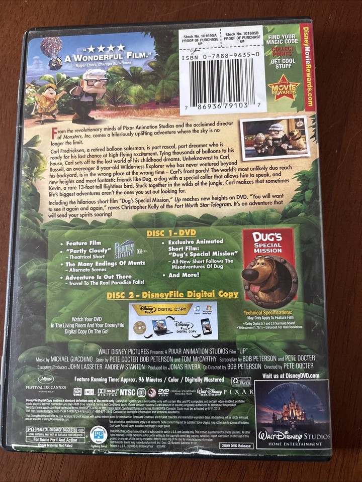 Up DVD 2009 Walt Disney Pixar, Peter Docter, Ed Asner, Bob Peterson | eBay