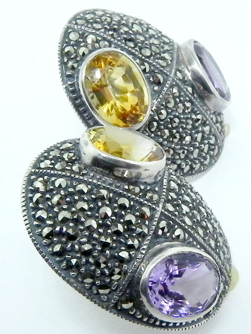 JUDITH JACK- STERLING SILVER CLIP EARRINGS with AMETHYST, CITRINE and ...