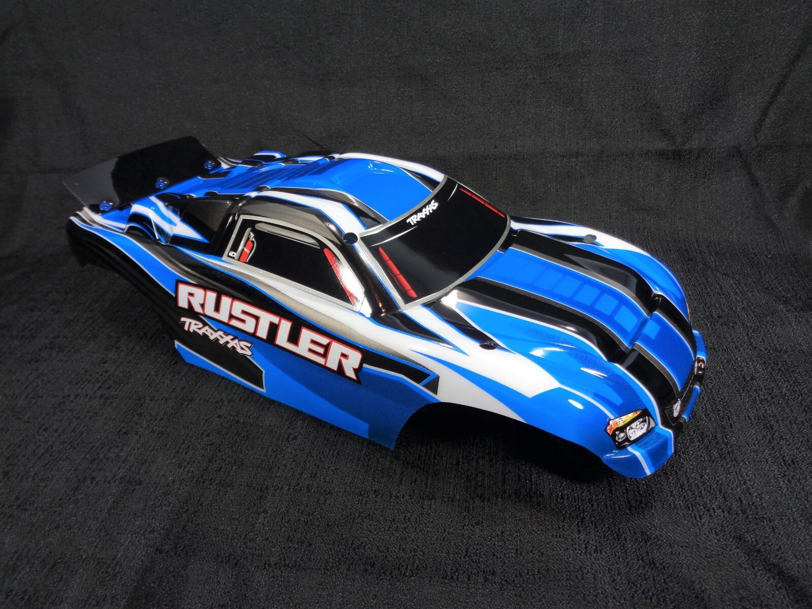 New Traxxas Rustler XL-5 Painted Body Shell Blue Black White and Decals ...