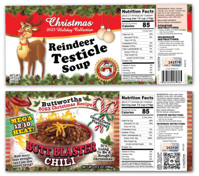 FUNNY CHRISTMAS Soup Chili Fart Can Labels STOCKING STUFFER Joke Gag ...