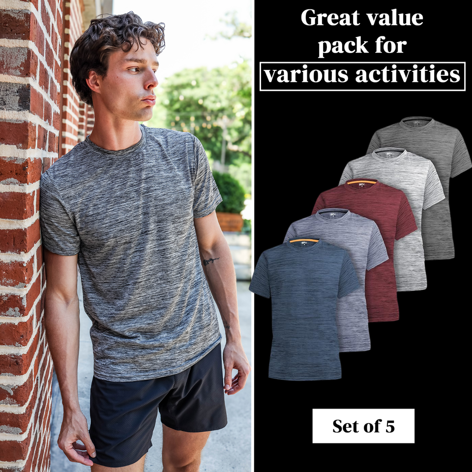 [5 Pack] Mens Active Athletic T Shirts Gym Running Workout Dry-Fit Crew ...