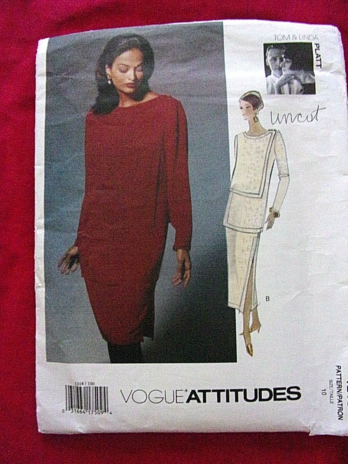 UNCUT VOGUE # 1218 DESIGNER TOM&LINDA PLATT SZ 10 DRESS SEWING PATTERN ...