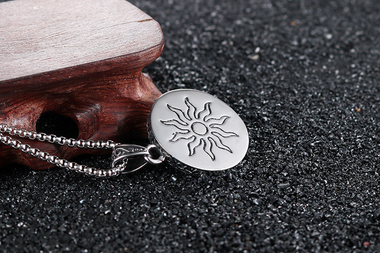 Mens Stainless Steel Fashion Fire Sun Solar Pendant Necklace Black ...