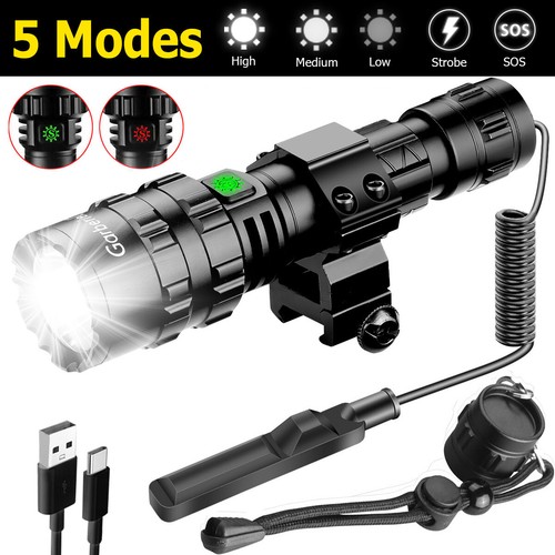 Powerful L2 LED Flashlight Rechargeable Tactical Gun Light Rail Mount ...