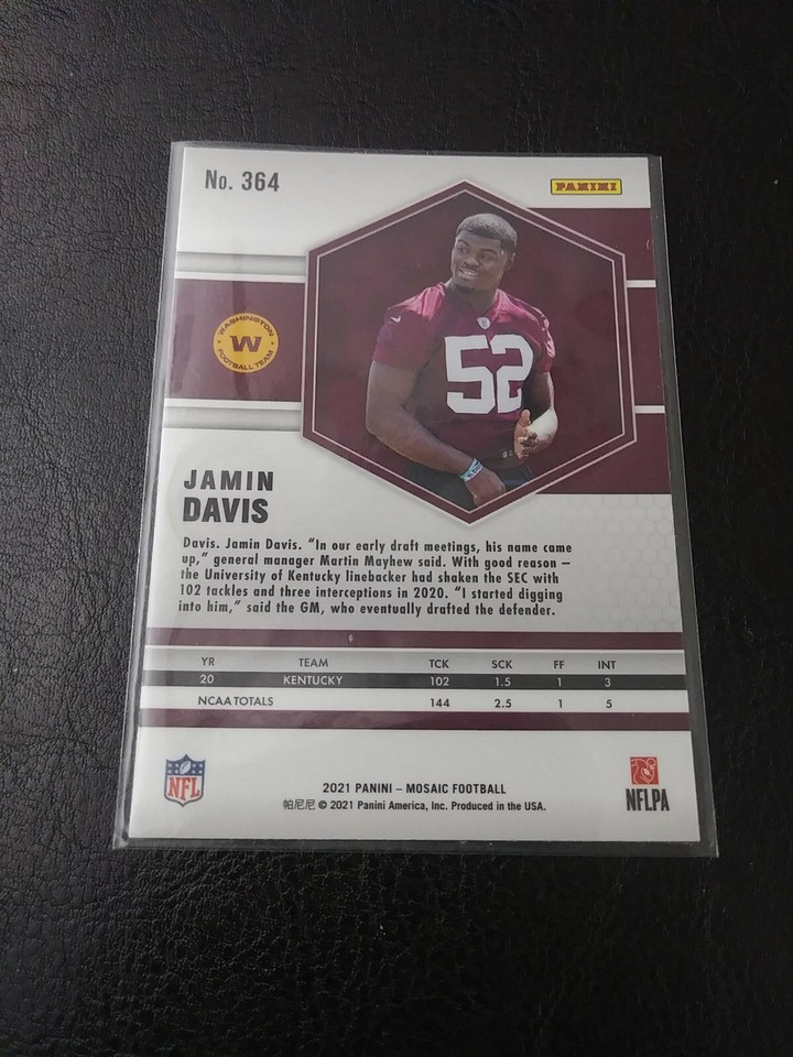 2021 Mosaic JAMIN DAVIS Rookie Base RC #364 Washington Football Team ...