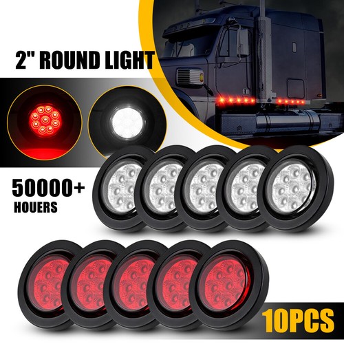 2" Round 9 LED White/Red Lights Side Marker Lamps W/ Black Grommet ...