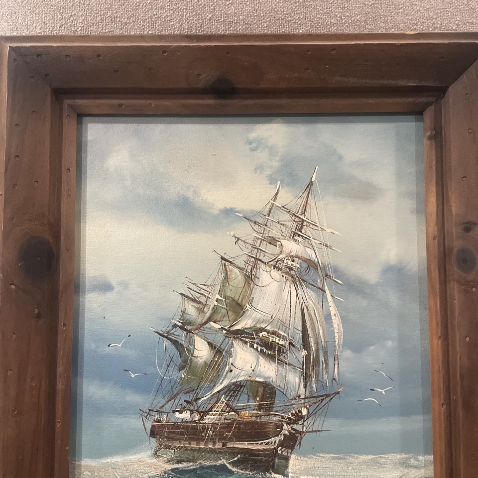 antique vintage clipper ship oil painting Baill Artist Nautical Art On ...