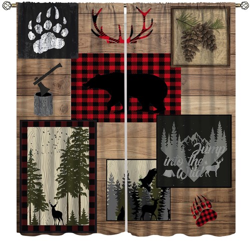 Rustic Bear Curtains, Retro Wild Bear Cabin Lodge Window Treatments for ...