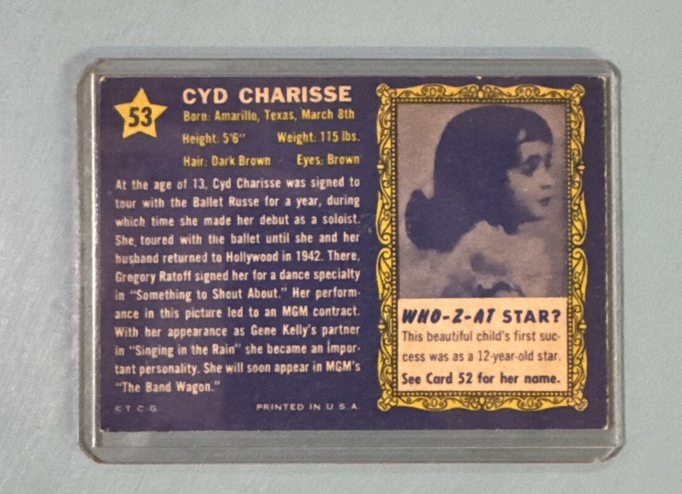 1953 TOPPS WHO Z AT STAR #53 CYD CHARISSE EX | eBay