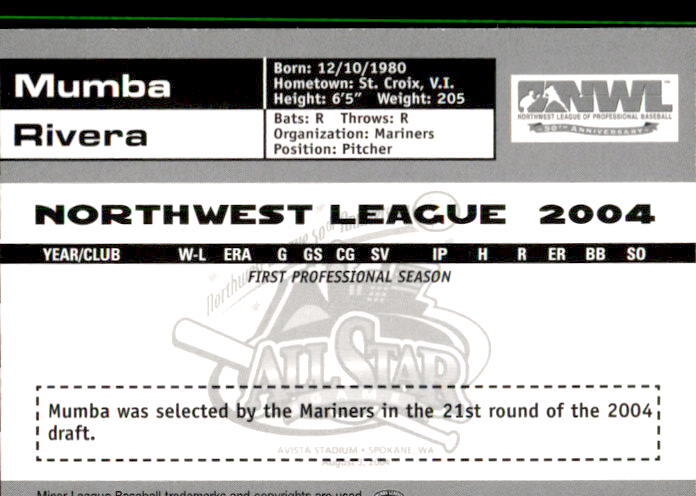 2004 Northwest League All-Stars Grandstand #32 Mumba Rivera Virgin ...