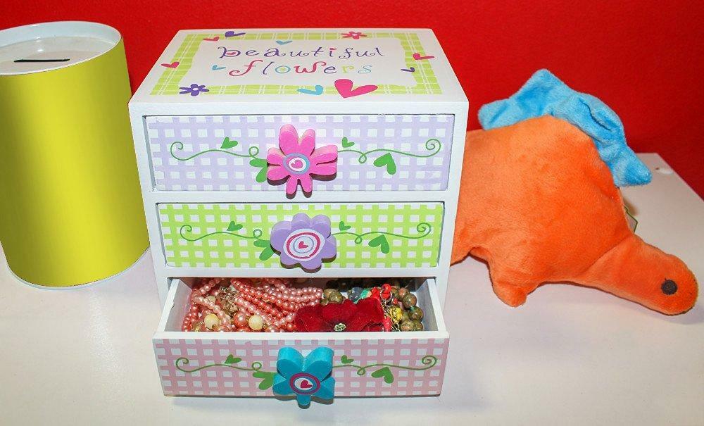 Kids Jewelry Box - Colorful Flower Compartment Drawer - Small Square ...