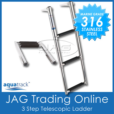 316 STAINLESS STEEL 3-STEP TELESCOPIC BOAT LADDER- MARINE GRADE TRANSOM ...