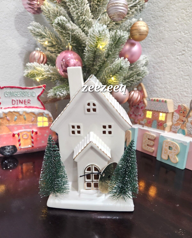 Holiday Christmas White Ceramic Led Lighted House Village House New 8. ...