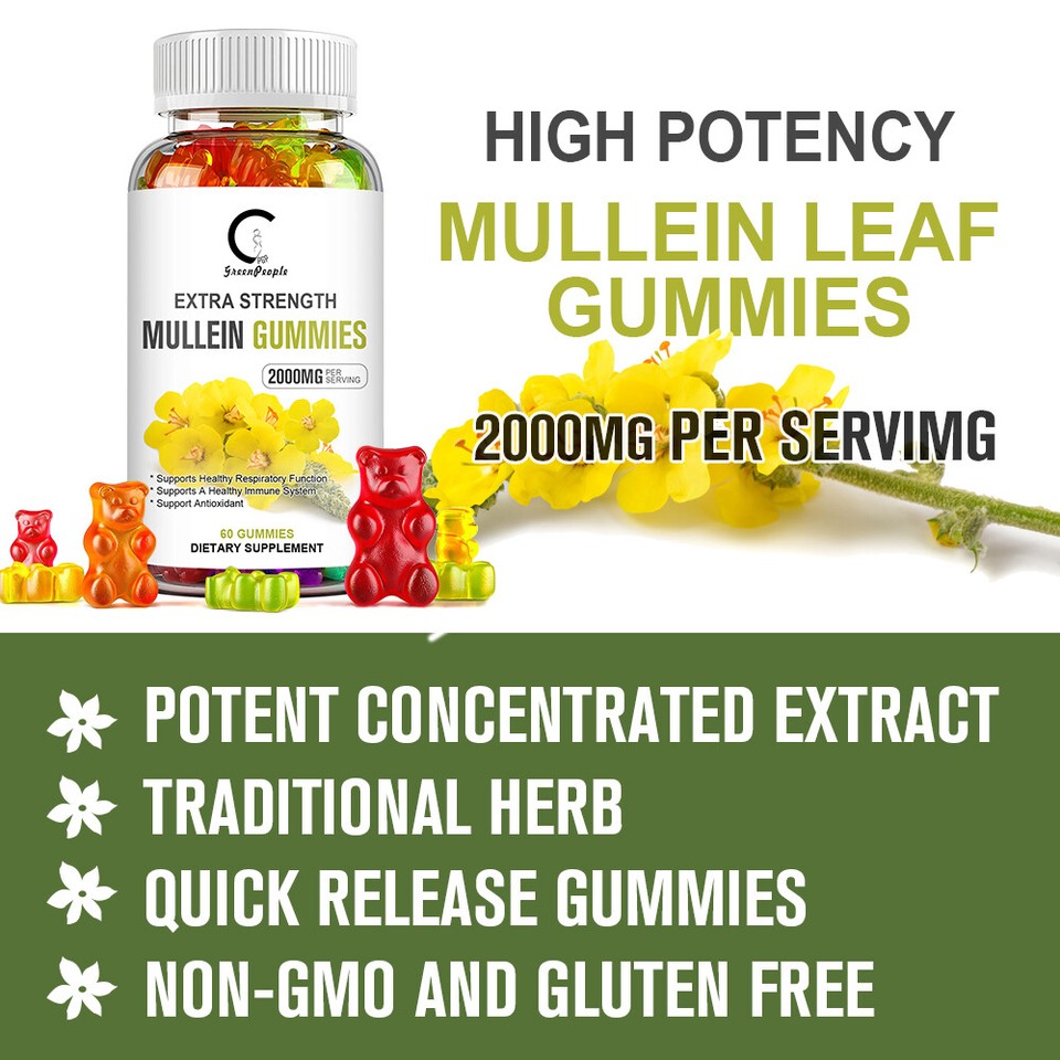 2000mg Mullein Leaf Gummies Lung Cleanse Detox Herbal Dietary ...