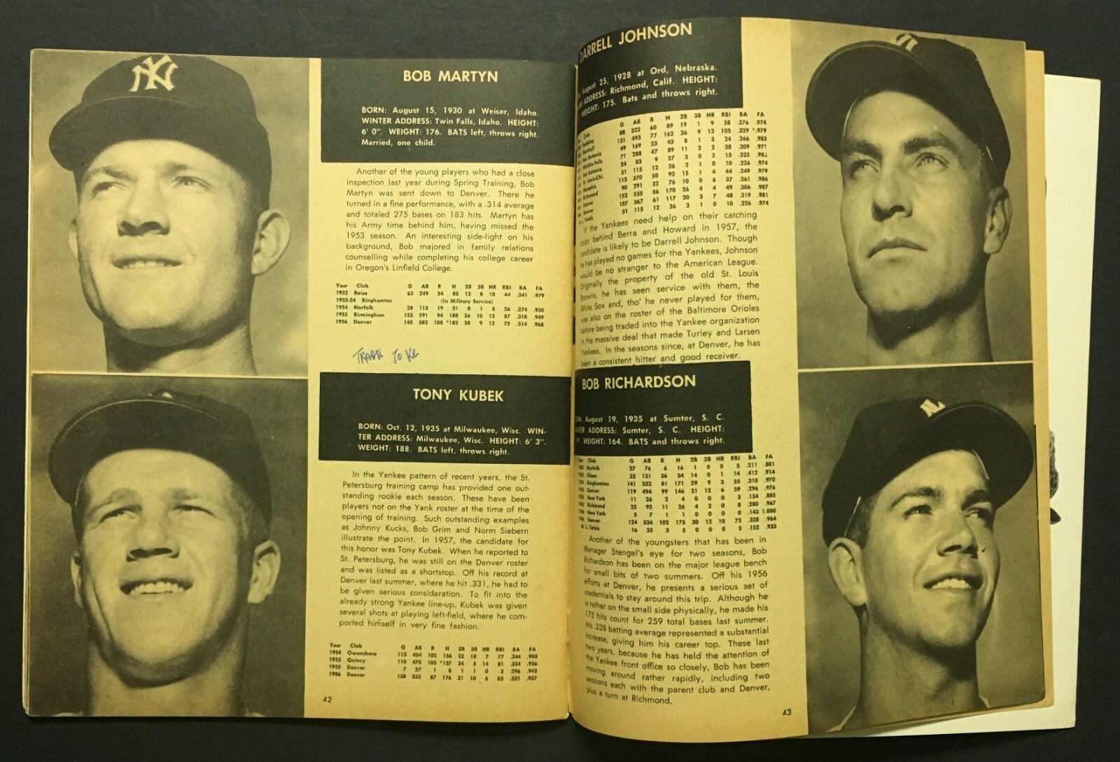 1957 New York Yankees MLB Baseball Yearbook World's Champions Mickey ...