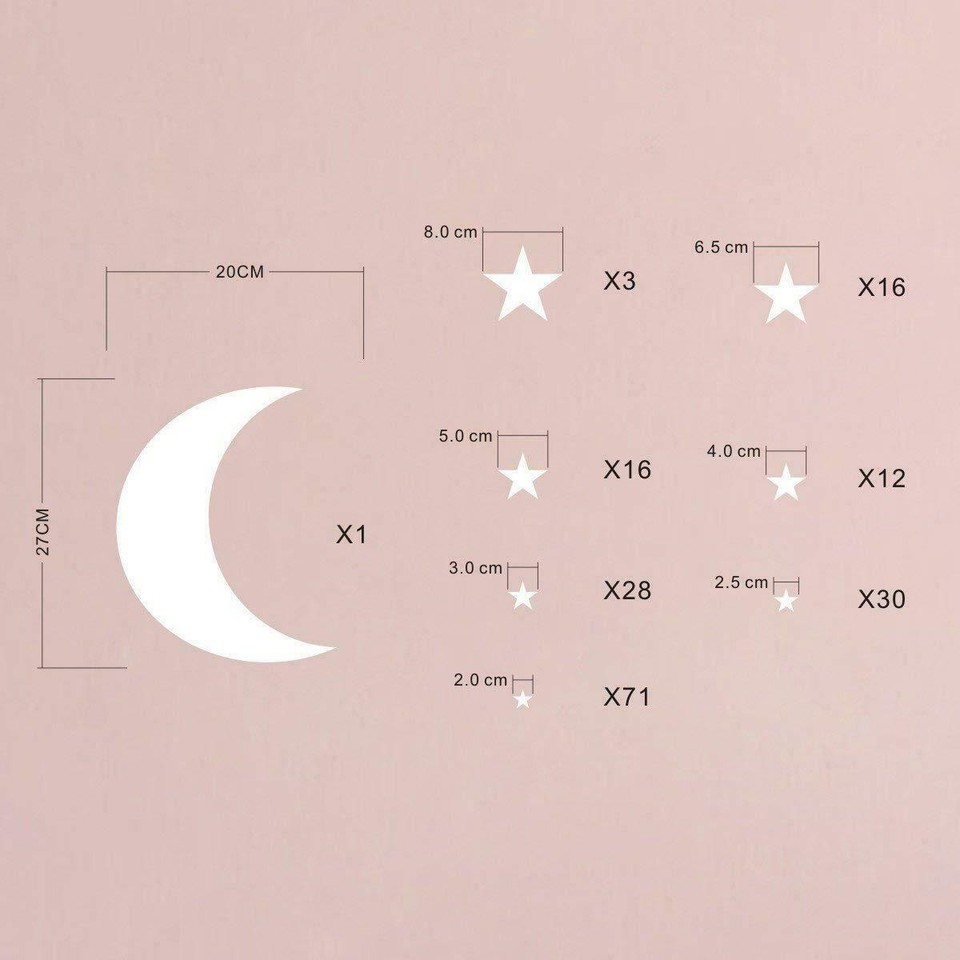160+ Moon and Stars Wall Decals Vinyl Stickers for Kids Girls Room ...