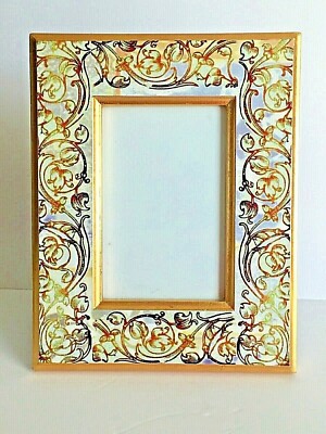 Hollywood Regency Style Colorful Gold tone Trim Photo Frame Outer 9.5 ...