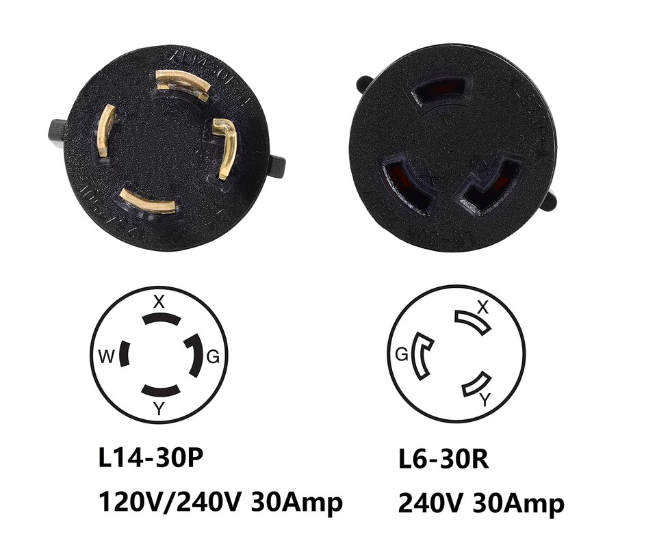 NEMA L14-30P to L6-30R 240V 30 Amp Twist Lock 4 Prong Male Plug to ...