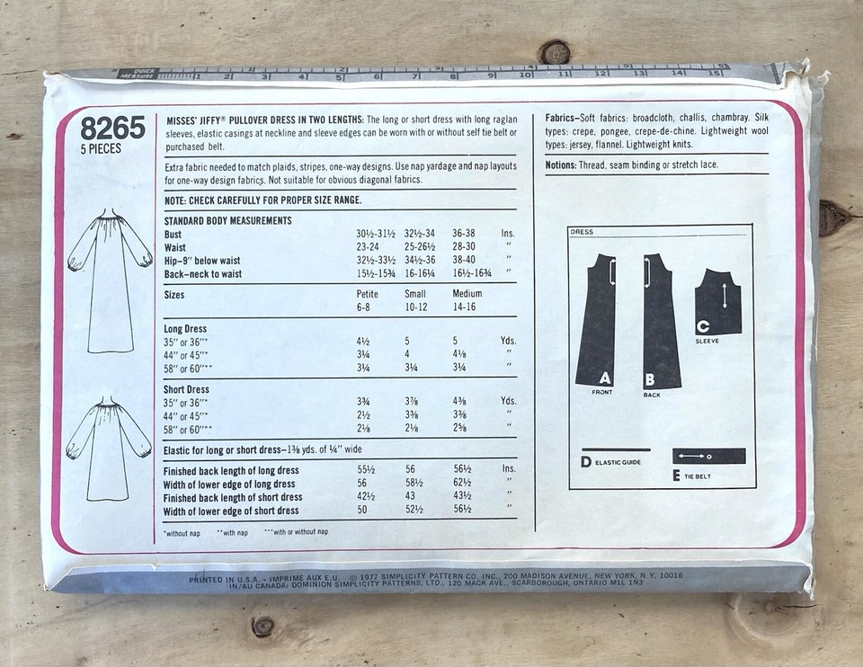 Simplicity 8265 Jiffy Vintage Women’s Pullover Dress Pattern 14-16 Uncut | eBay