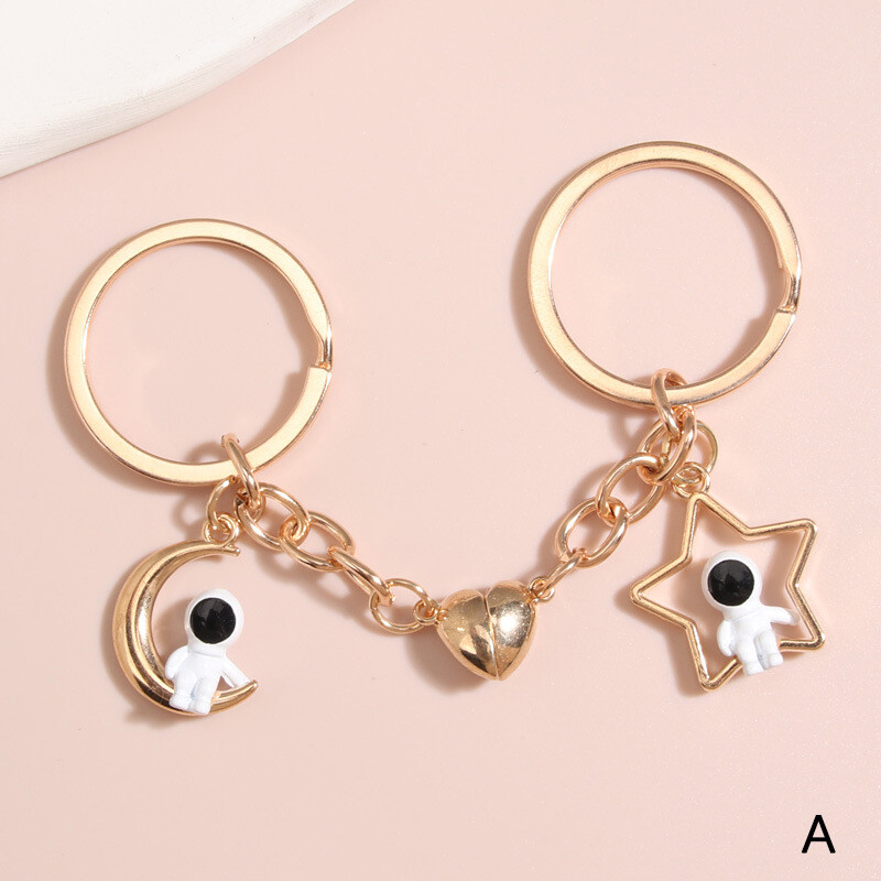 Metal Spaceman heart Magnetic Button Key Ring Bag Ornament Pendant Key ...