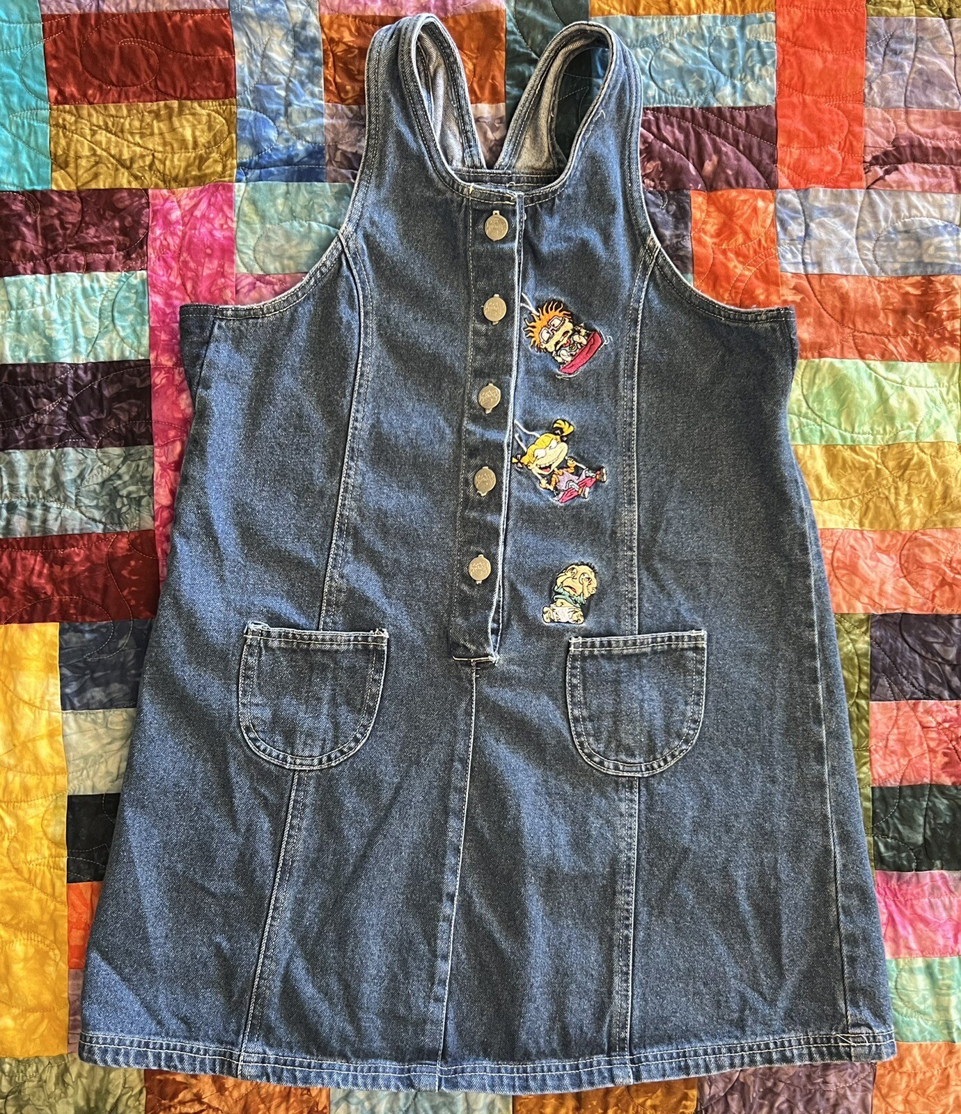 Vintage Rugrats Cartoon Denim Jumper Dress Pockets Ni… - Gem