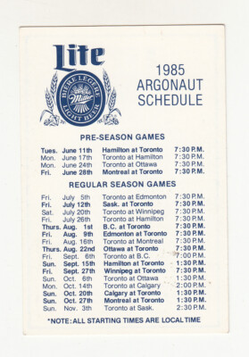 1985 TORONTO ARGONAUTS Pocket Football Schedule CFL Miller Lite | eBay