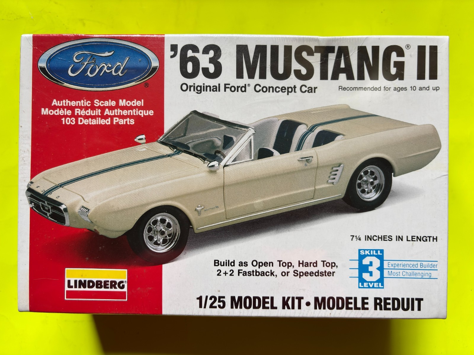 1963 FORD MUSTANG II CONCEPT CAR MODEL KIT LINDBERG 1/25 NEW SEALED ...