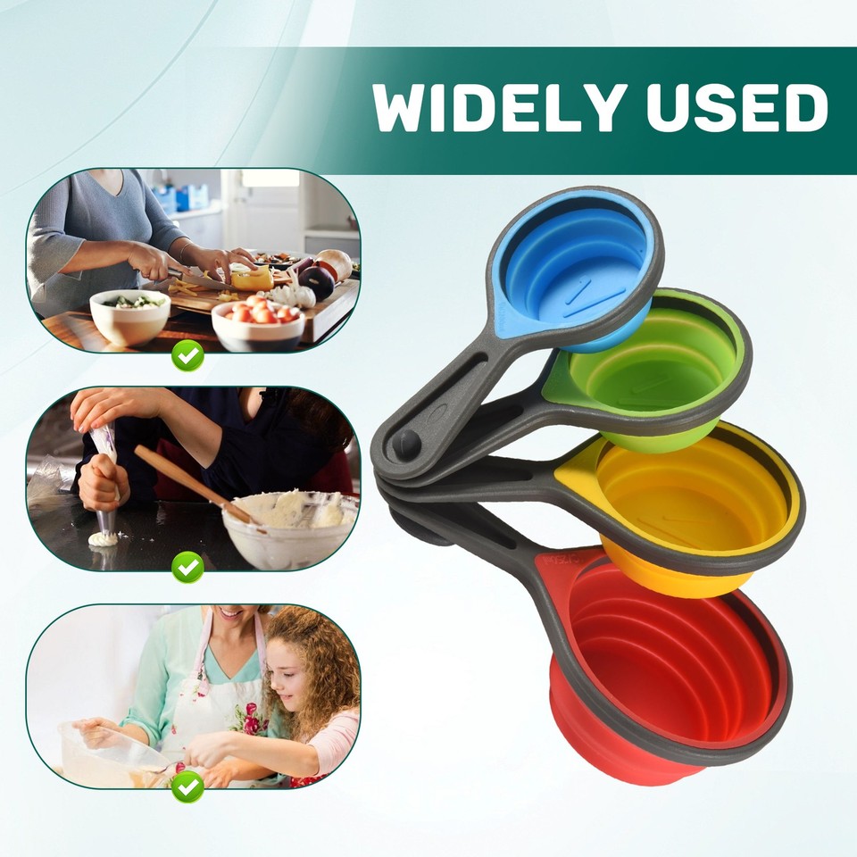 Foldable Silicone Measuring Cups and Measuring Spoons Set, Measuring ...