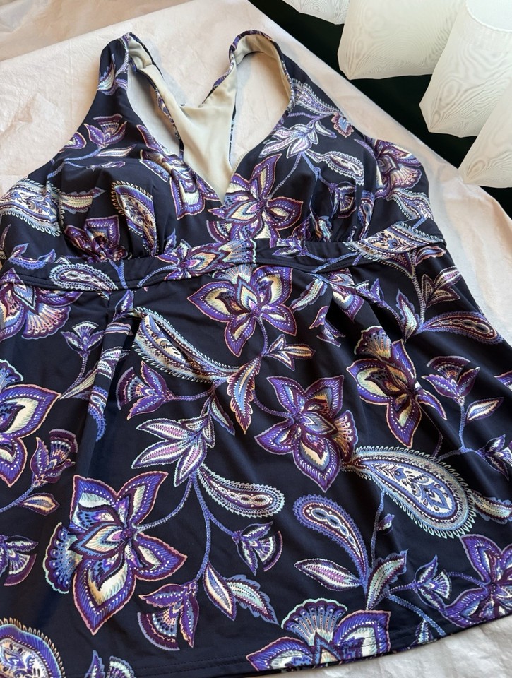 Lands End Size 16 Purple Floral Shelf Bra Bathing Suit Swimsuit Swim ...