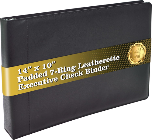 7 Ring Executive Check Binder with Zipper Pouch, Padded Black Textured ...