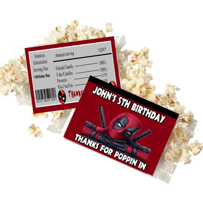 (12) Personalized DEADPOOL Microwave Popcorn Wrappers Party Favors ...