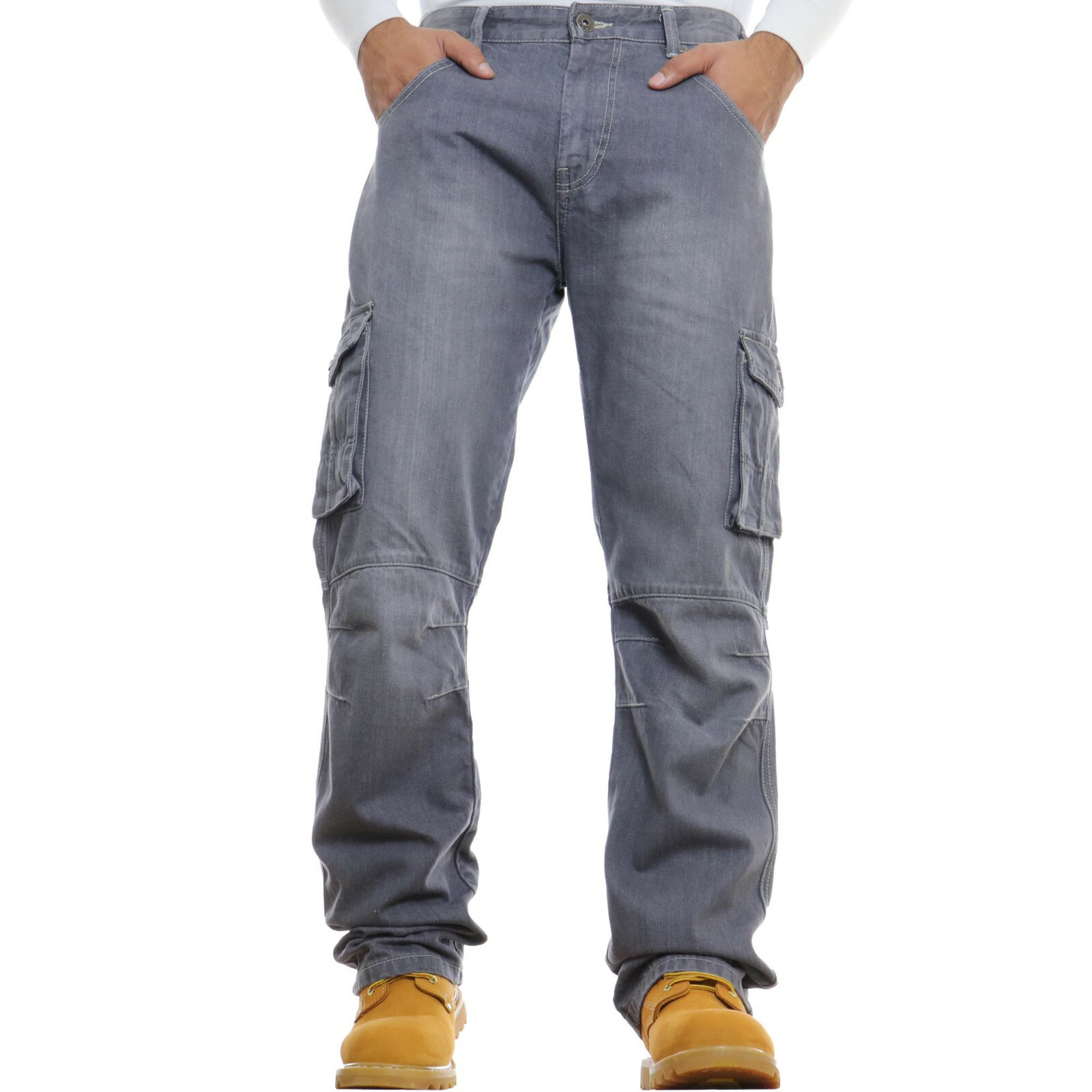 Mens CROSSHATCH Cargo Combat Jeans New Casual Work Relax Denim Pants ...